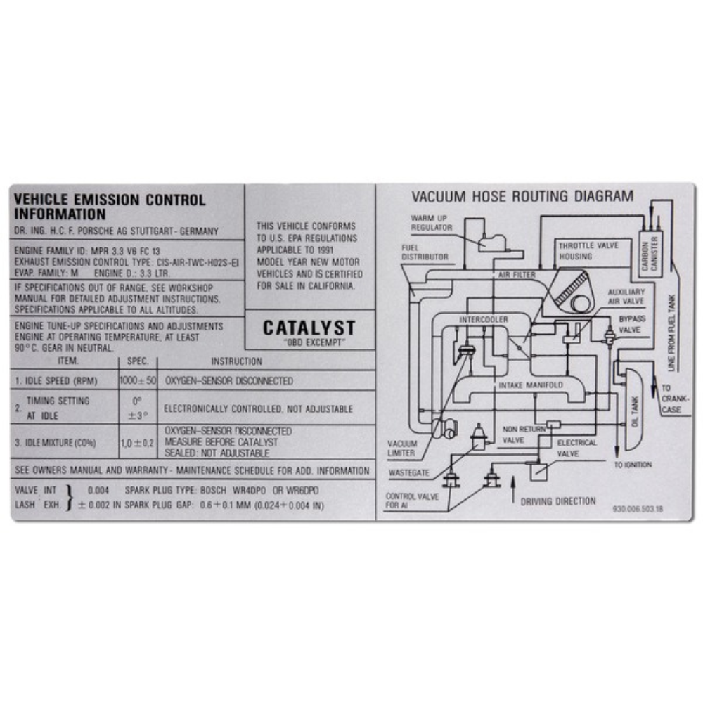 Engine Specifications Exhaust System Sticker - 911 | 1989-1994 | Sierra ...