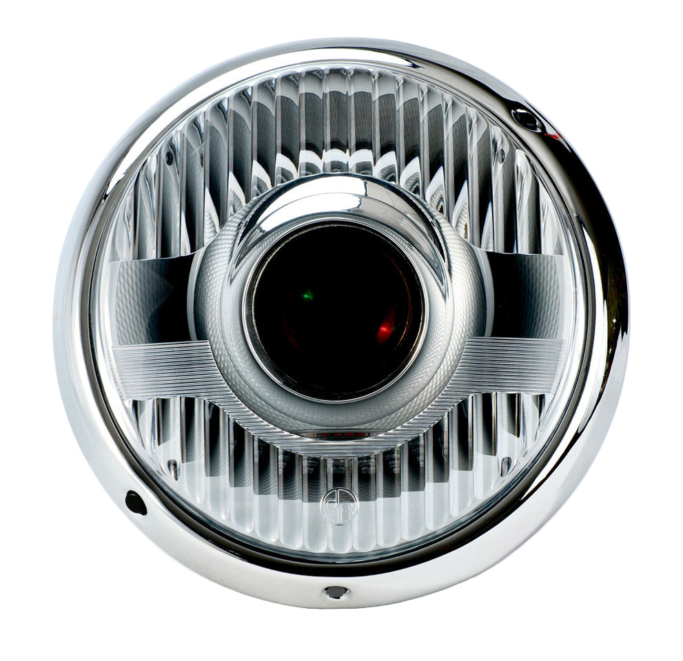 Porsche 911 Raven S Silver LED Headlight Set w/ Chrome Trim Fluted Len