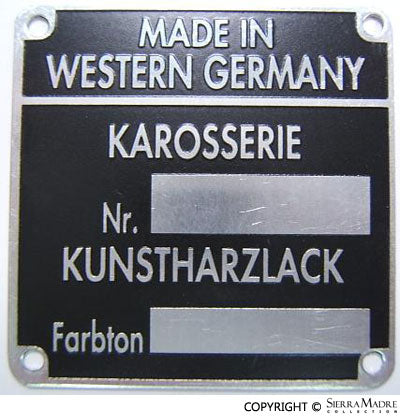 Porsche Paint & Chassis Number Plate 65-67 901-701-107-00