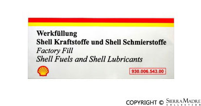 Porsche Shell Fuel & Lubricant Decal Late 80's & 90's 930-006-543-00 ...
