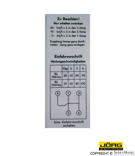 Porsche Shift Pattern Decal - 356/356A 50-59 644-701-541-00